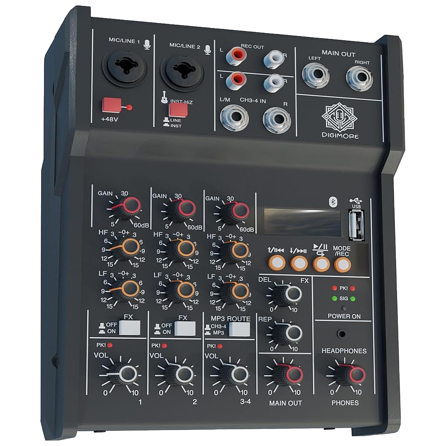 DIGIMORE Audio Mixer 4 Channel for Stage Live Studio Stereo Recording ...