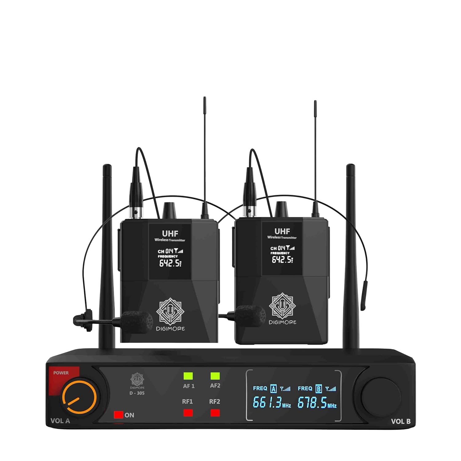 DIGIMORE Dual UHF Wireless Headset Microphones | Cardioid Pickup | 3-P ...