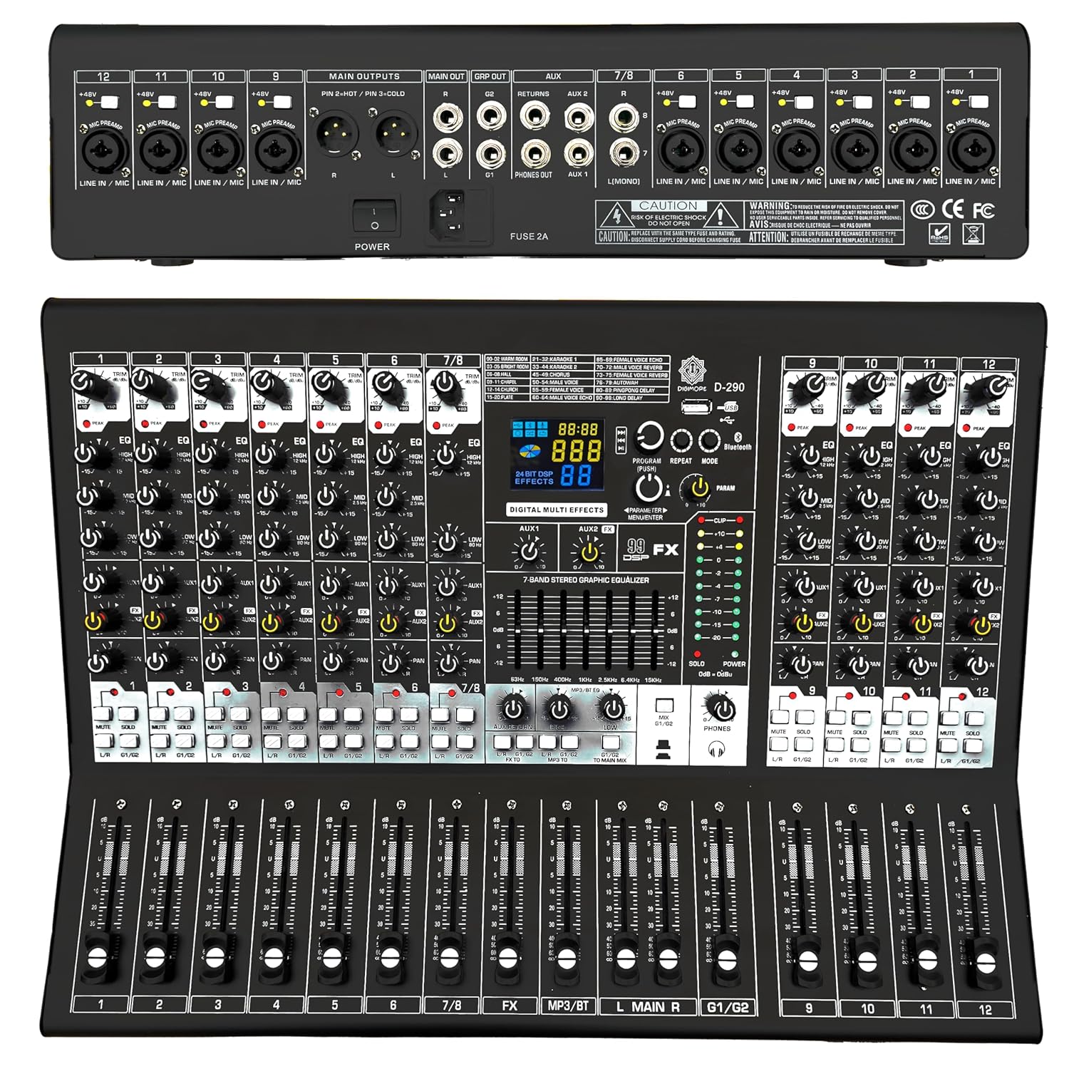 DIGIMORE 12-Channel Live Audio Mixer | 99 DSP 24-Bit Effector | BT 5.1 ...